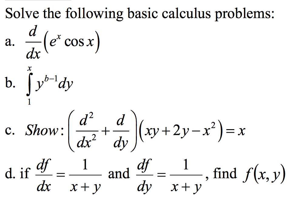 Solved Solve The Following Basic Calculus Problems A D