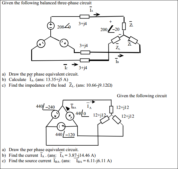 Solved Given The Following Balanced Three Phase Circuit D