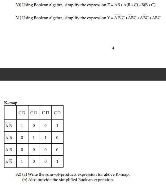 Solved Using Boolean Algebra Simplify The Expression Z