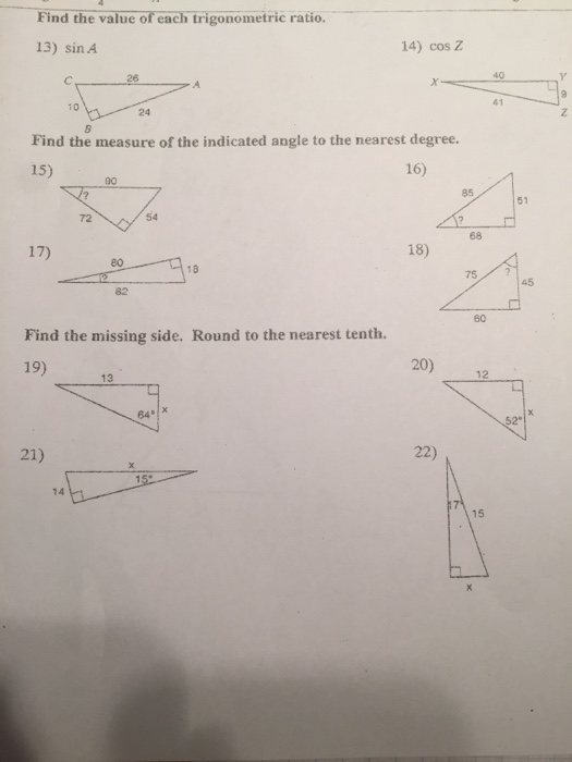 Solved Find The Value Of Each Trigonometric Ratiosin A C