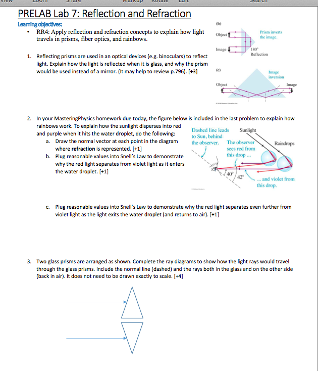 Solved Prelab Lab 7 Reflection And Refraction Leaming Ob