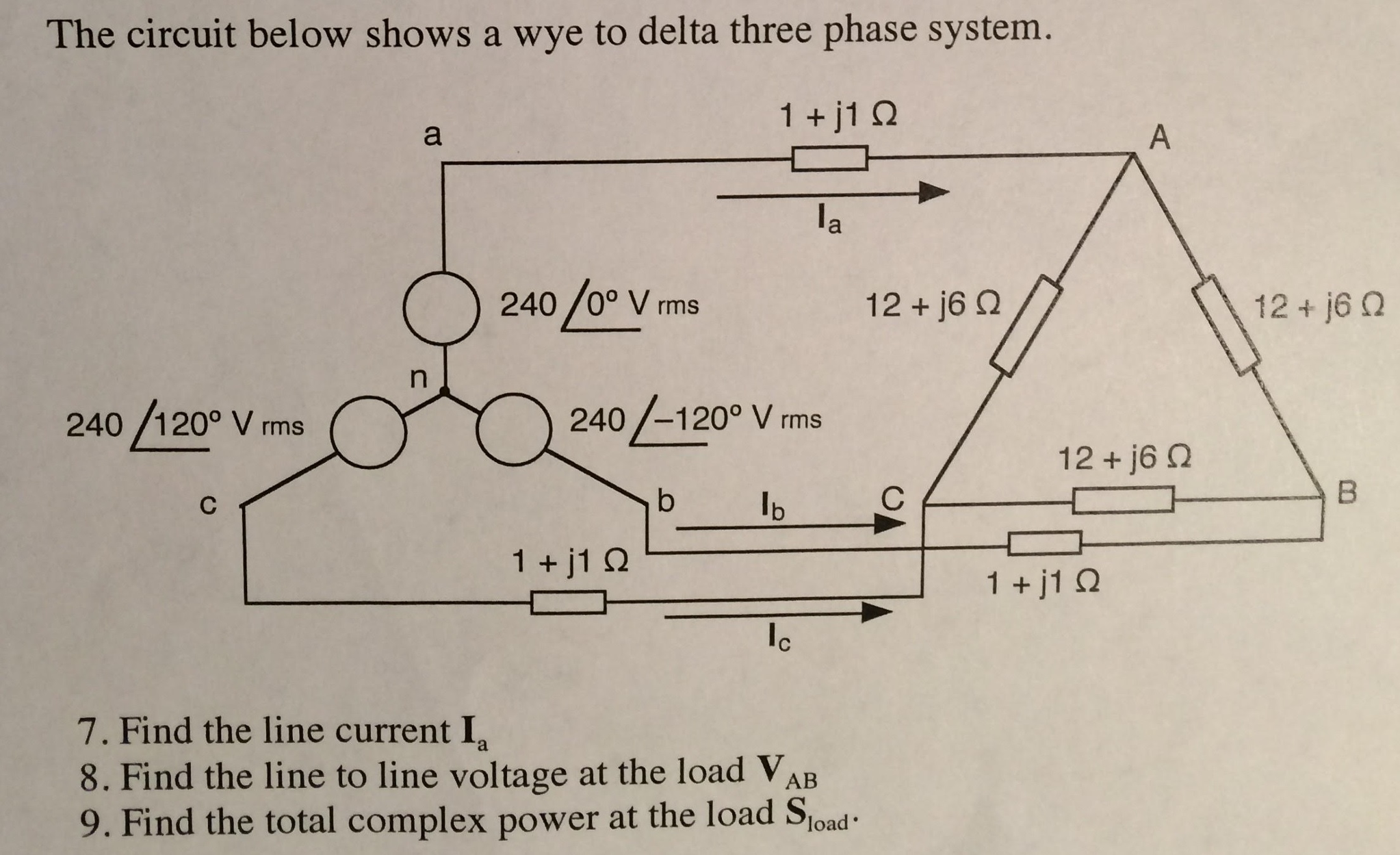 Solved The Circuit Below Shows A Wye To Delta Three Phase