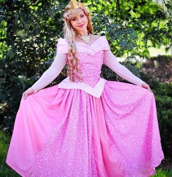 P340 Cosplay Dress Princess Sleeping Beauty Pink Costume Aurora Women