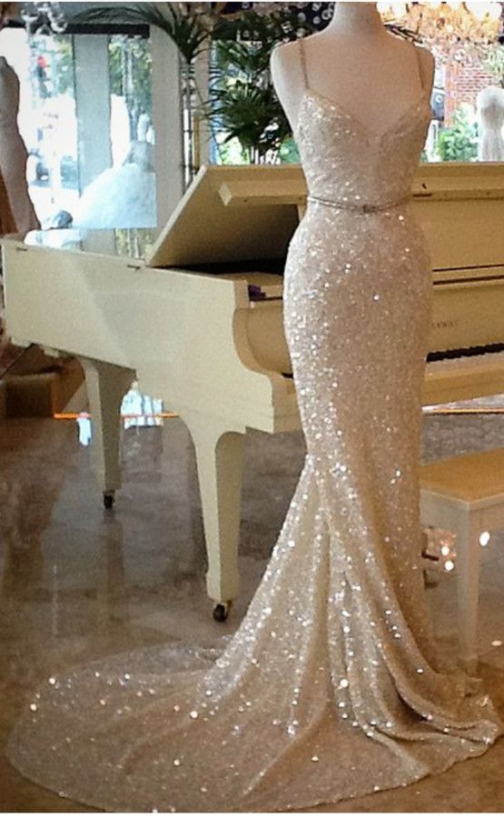 Luxury Bling Sparkle Prom Dress Evening Dress White Mermaid Spaghetti