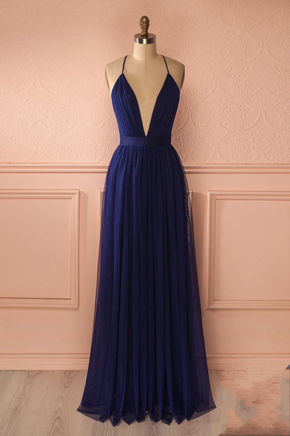 Simple Sexy A Line Deep V Neck Navy Blue Long Prom Dress On Storenvy