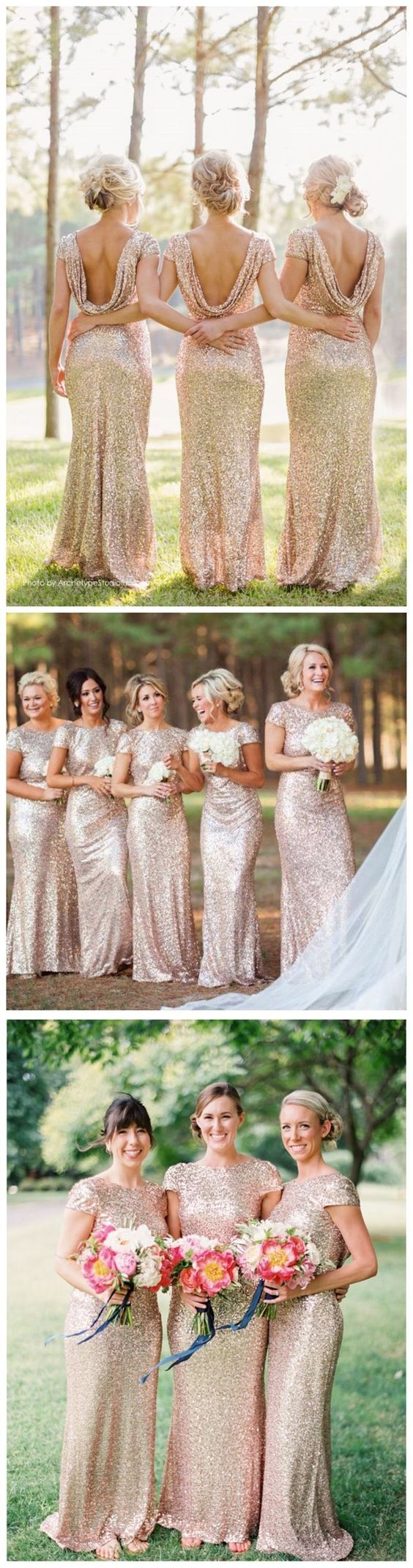 Sequin Bridesmaid Dress Short Sleeve Bridesmaid Dresses Gold