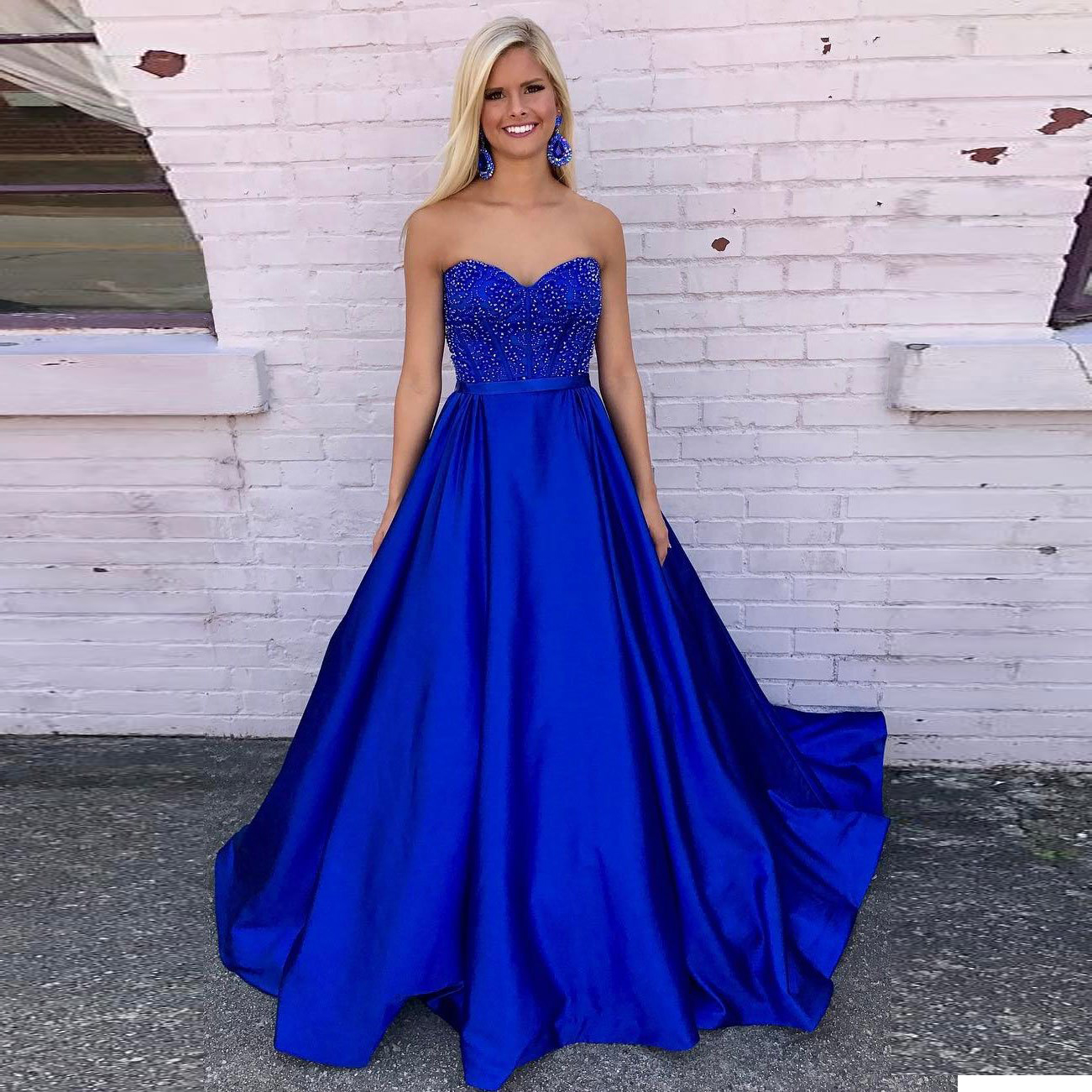 Simple Royal Blue Satin Long Prom Dresses Royal Blue Formal Graduation