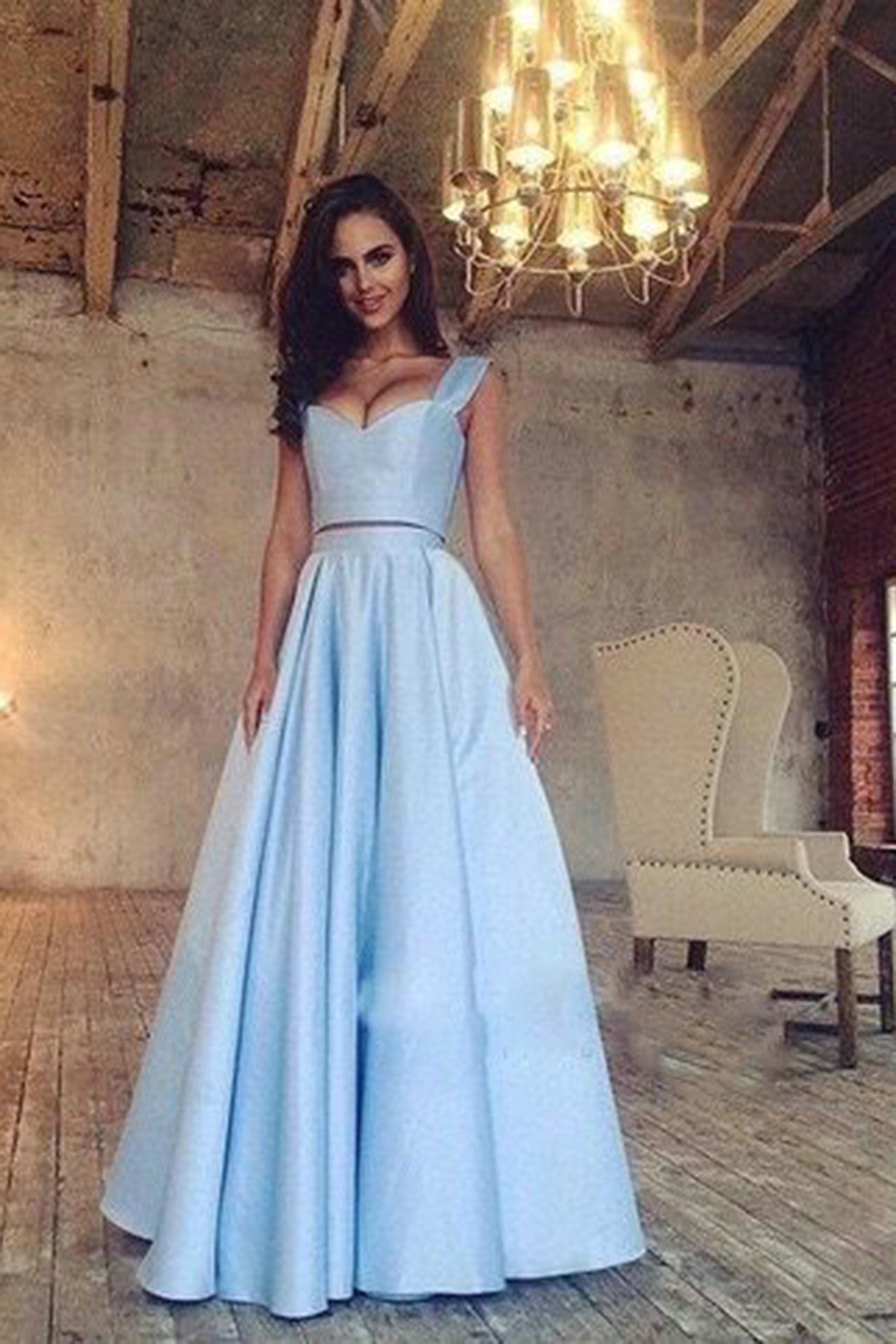 Two Piece Prom Dressa Line Graduation Dresssky Blue Prom Gown