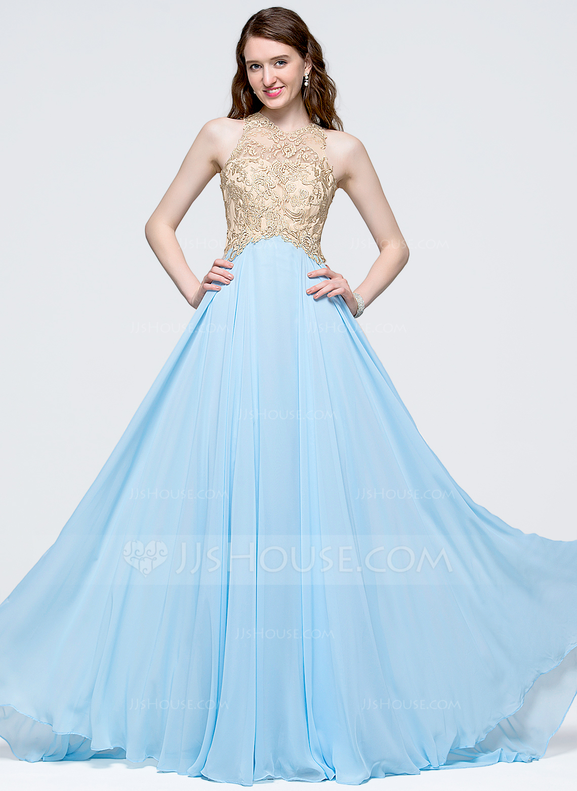 A Lineprincess Scoop Neck Sweep Train Chiffon Prom Dress 018089726