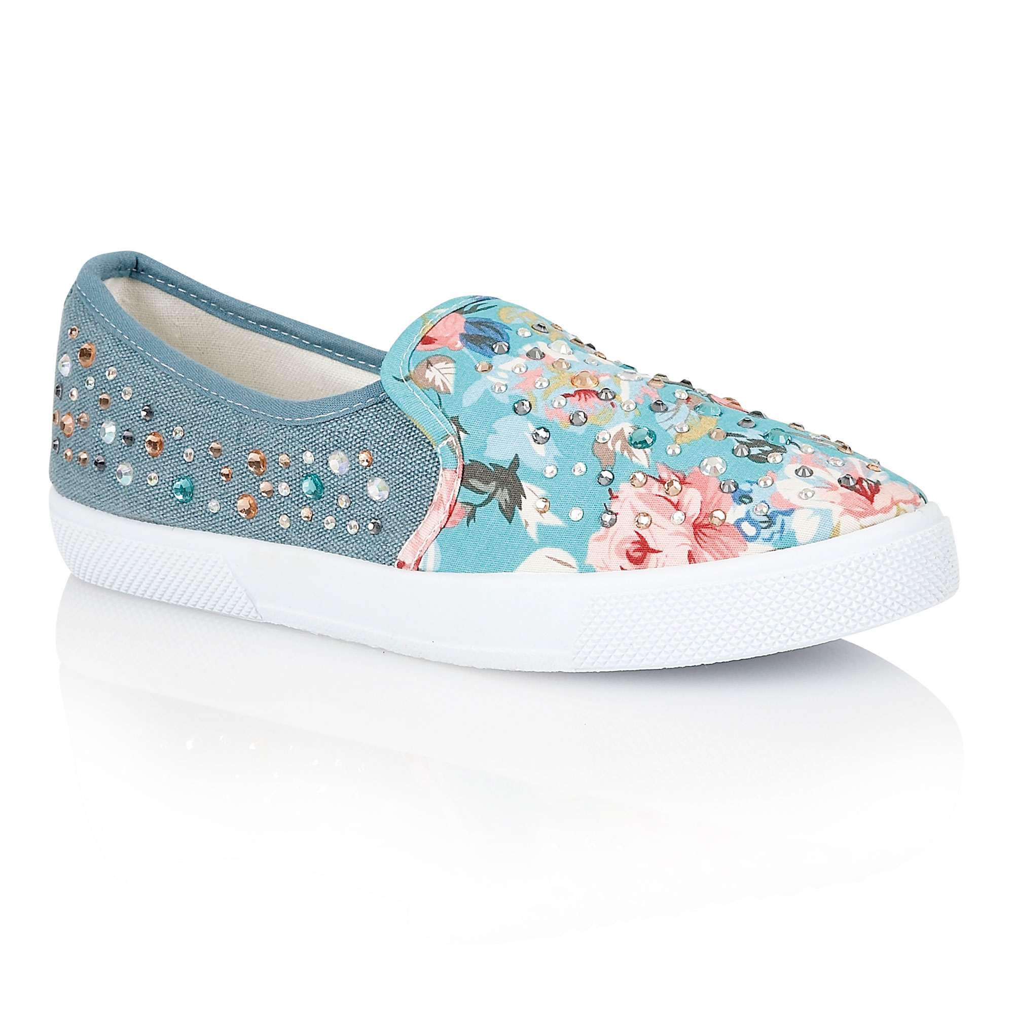 Ladies Girls Slip On Flat Plimsolls Sneakers Canvas Casual Pumps Floral