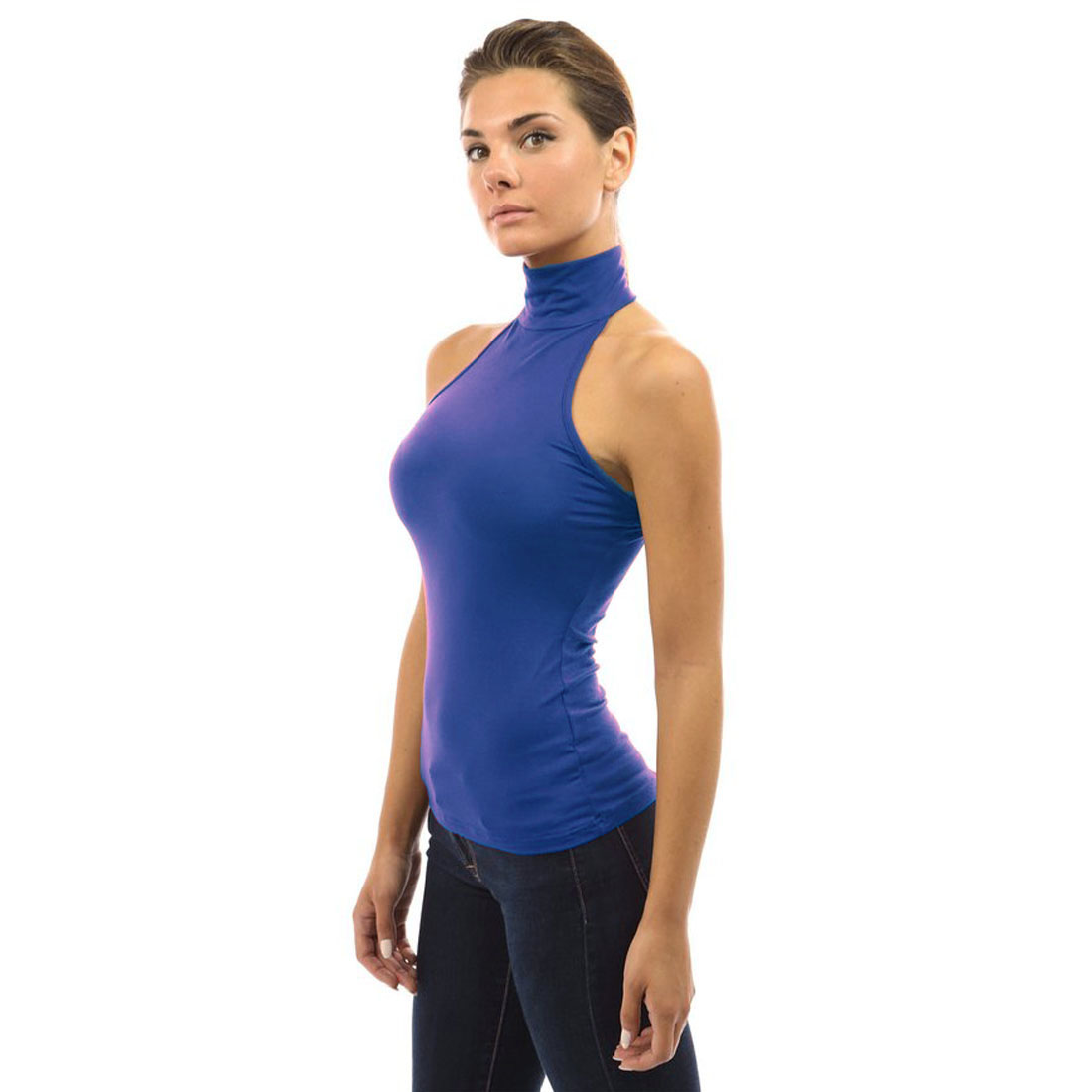 Womens Sexy Open Back Sleeveless Turtleneck Halter Blouse Shirt Top