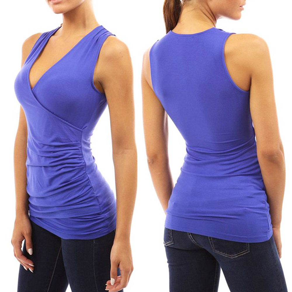 Womens Sleeveless V Neck Fitted Bloues Shirt Tank Top Sexy Clubbing