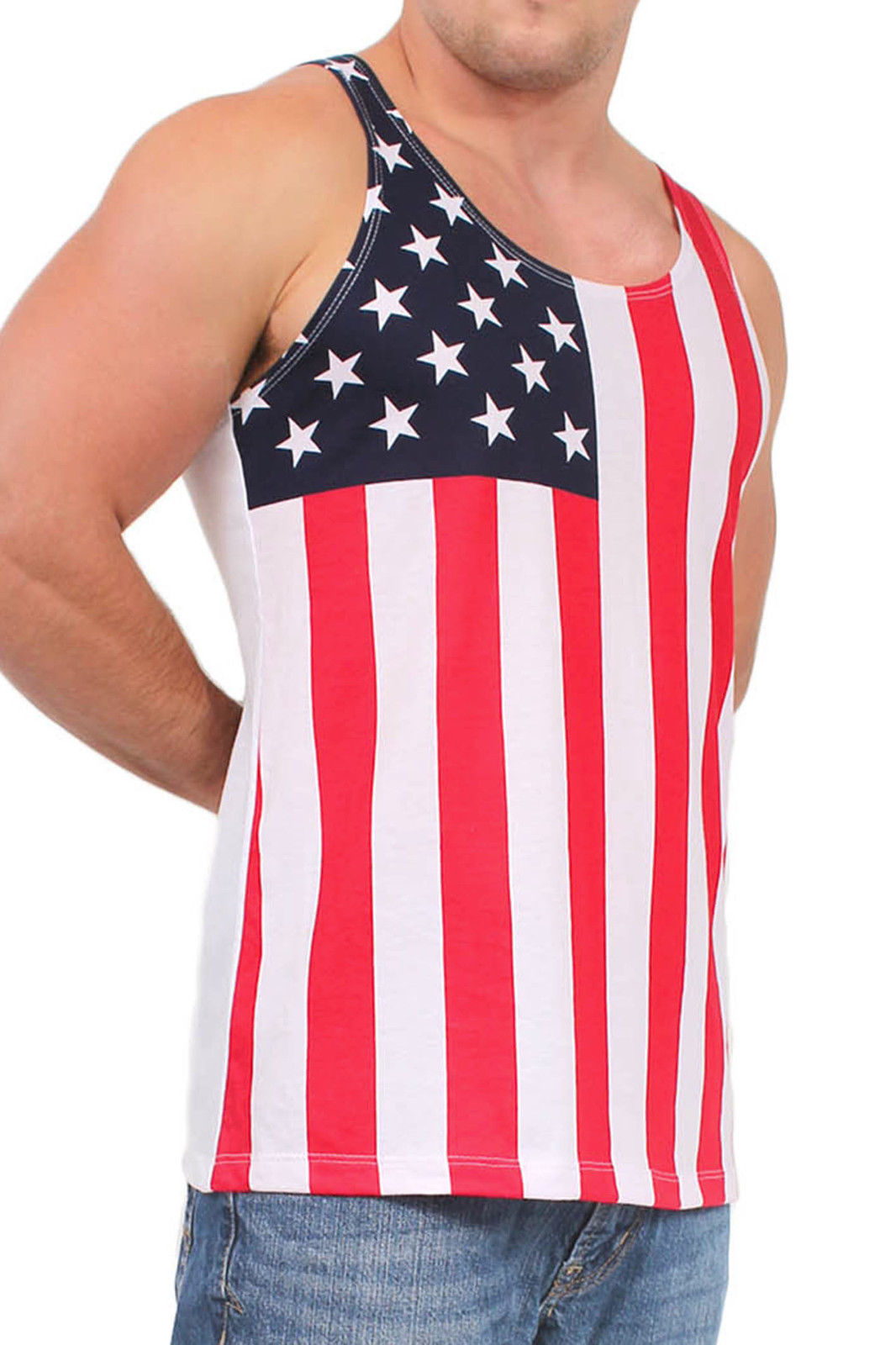 Mens Usa Flag Tank Top American Pride Stars And Stripes Sleeveless Tee