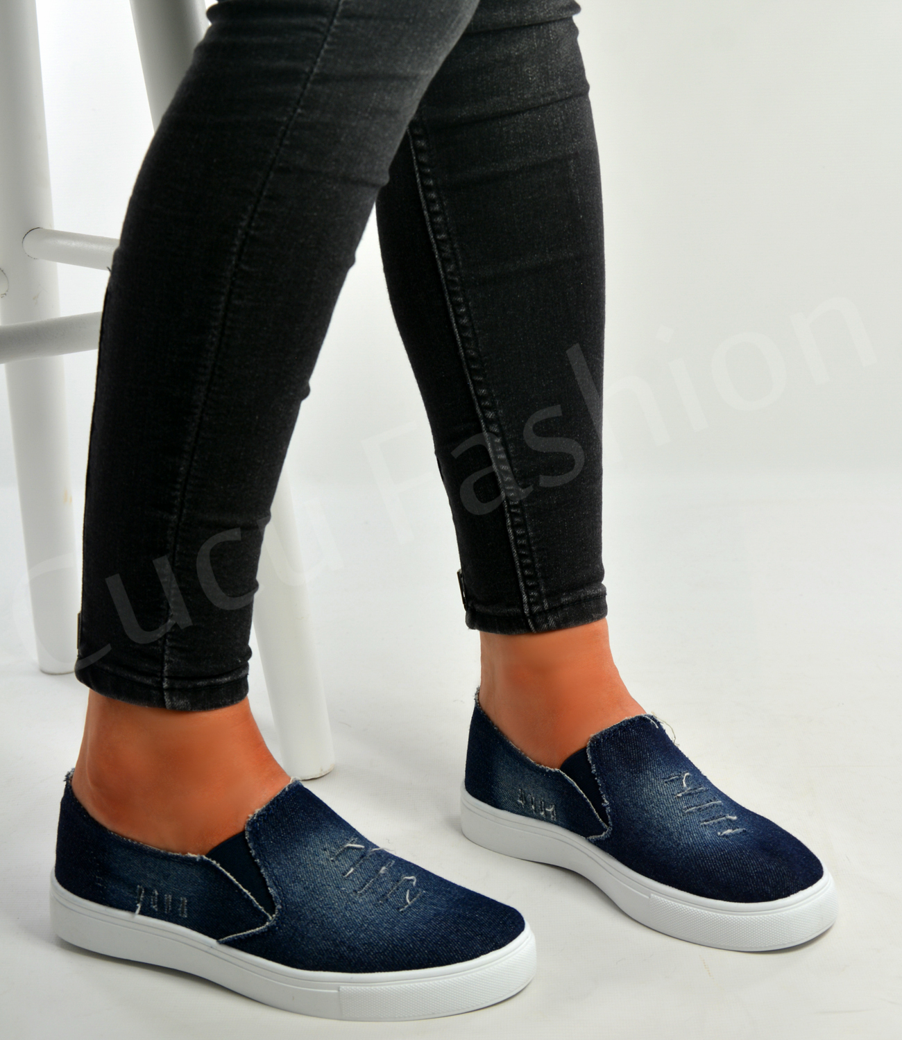 New Womens Denim Canvas Slip On Flat Trainers Ladies Casual Pump Shoes