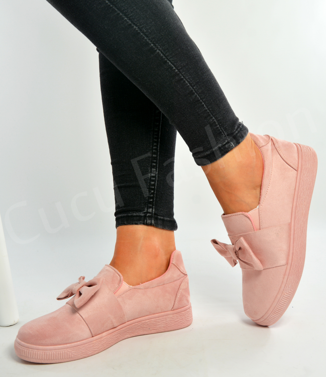 New Womens Flat Sneakers Ladies Slip On Pumps Bow Trainers Casual