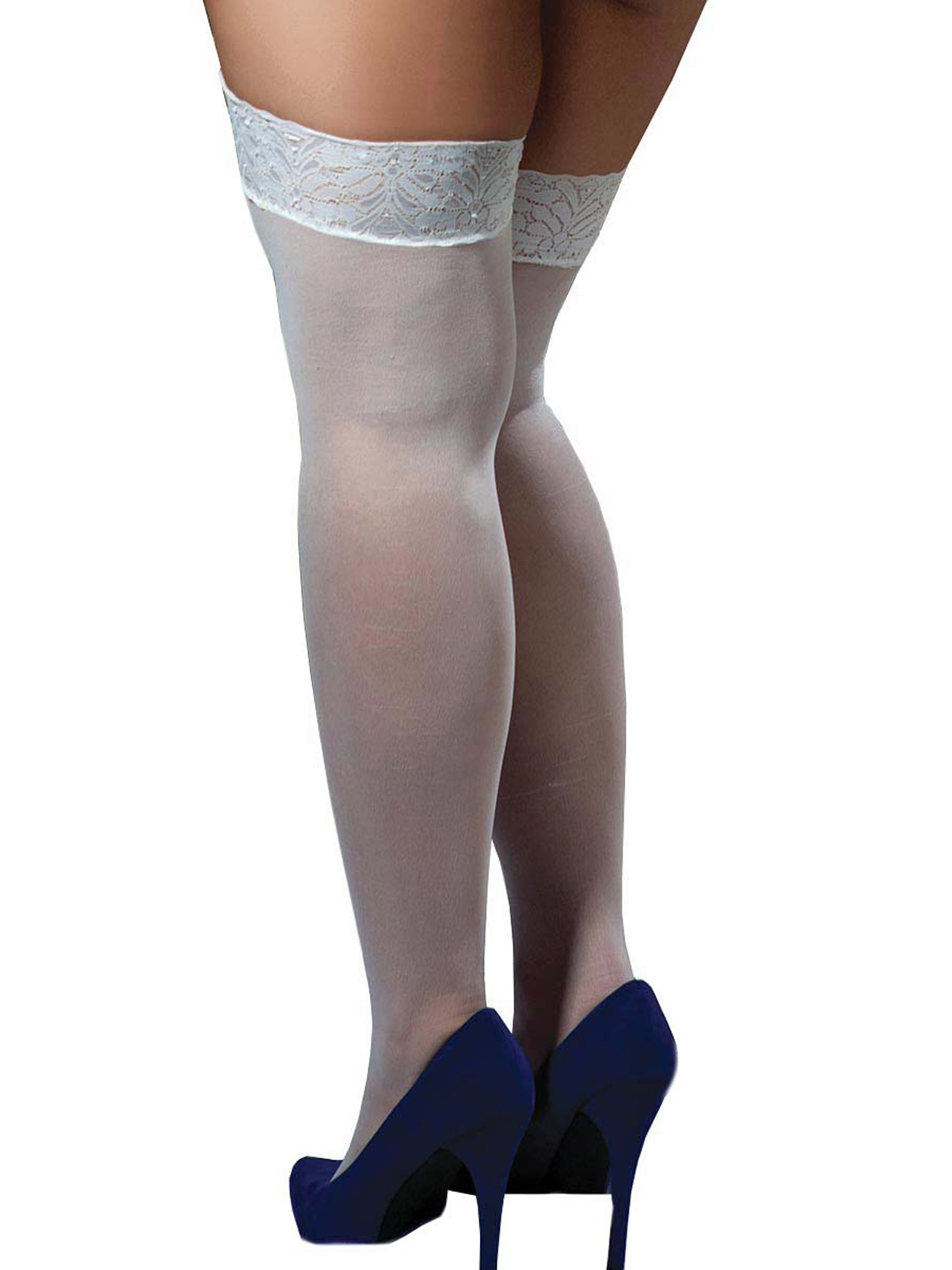 Plus Size Full Figure Sheer Lace Top Thigh High Stockings