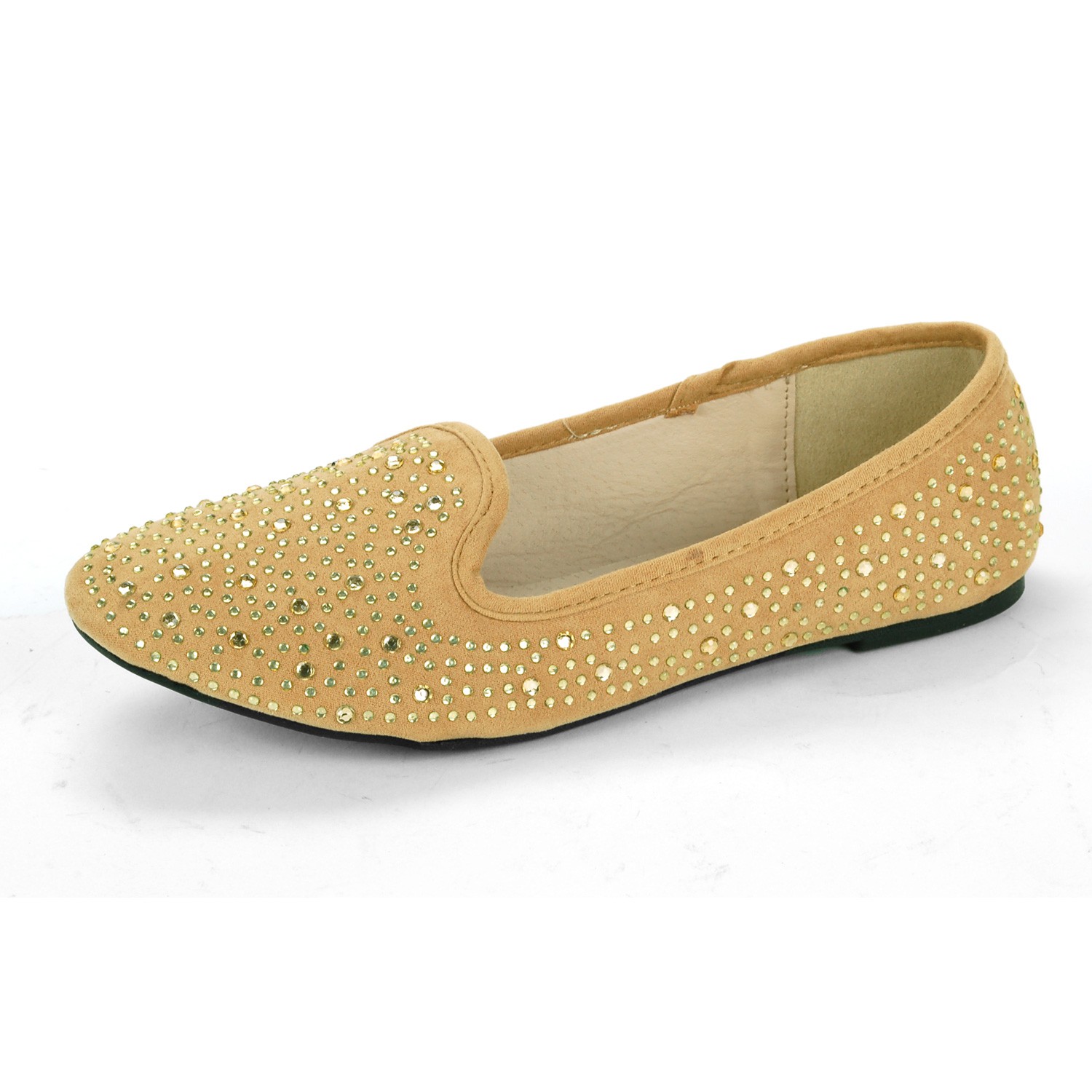 Womens Velvet Loafers Rhinestone Embellished Ballet Flats Round Toe