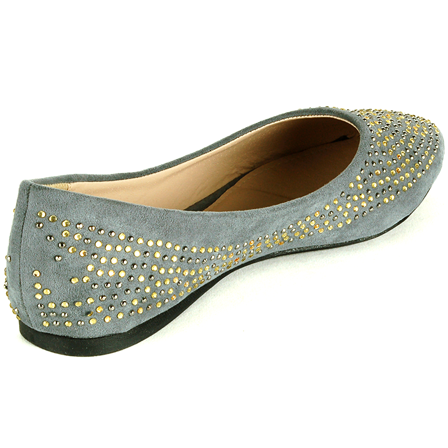 Womens Ballet Flats Slip On Rhinestone Shoe Faux Suede Round Pointed