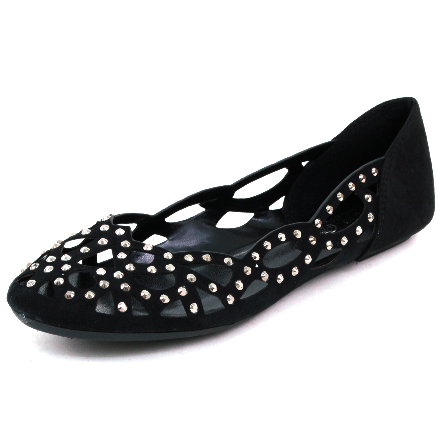 Womens Velvet Ballet Flats Slip On Shoes Rhinestones And Cut Out Design 6