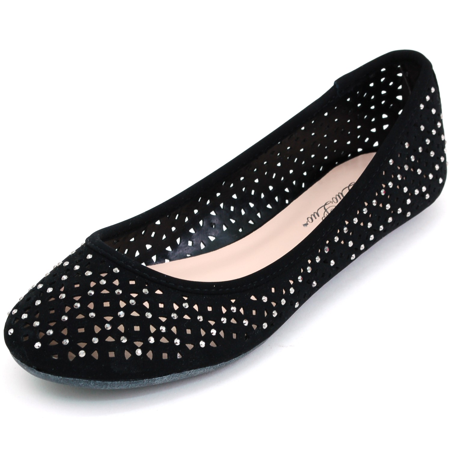 Womens Ballet Flats Perforated Rhinestone Embellished Spring Shoes