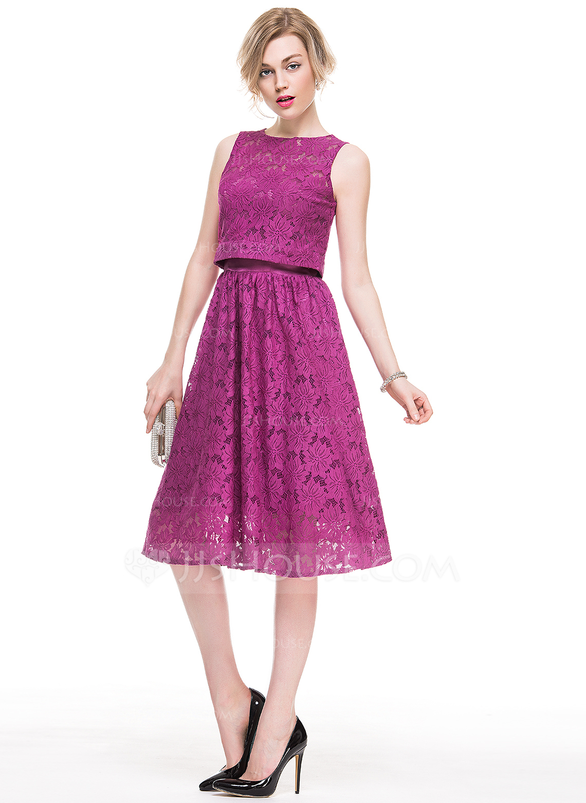 A Lineprincess Strapless Knee Length Lace Cocktail Dress 016083904