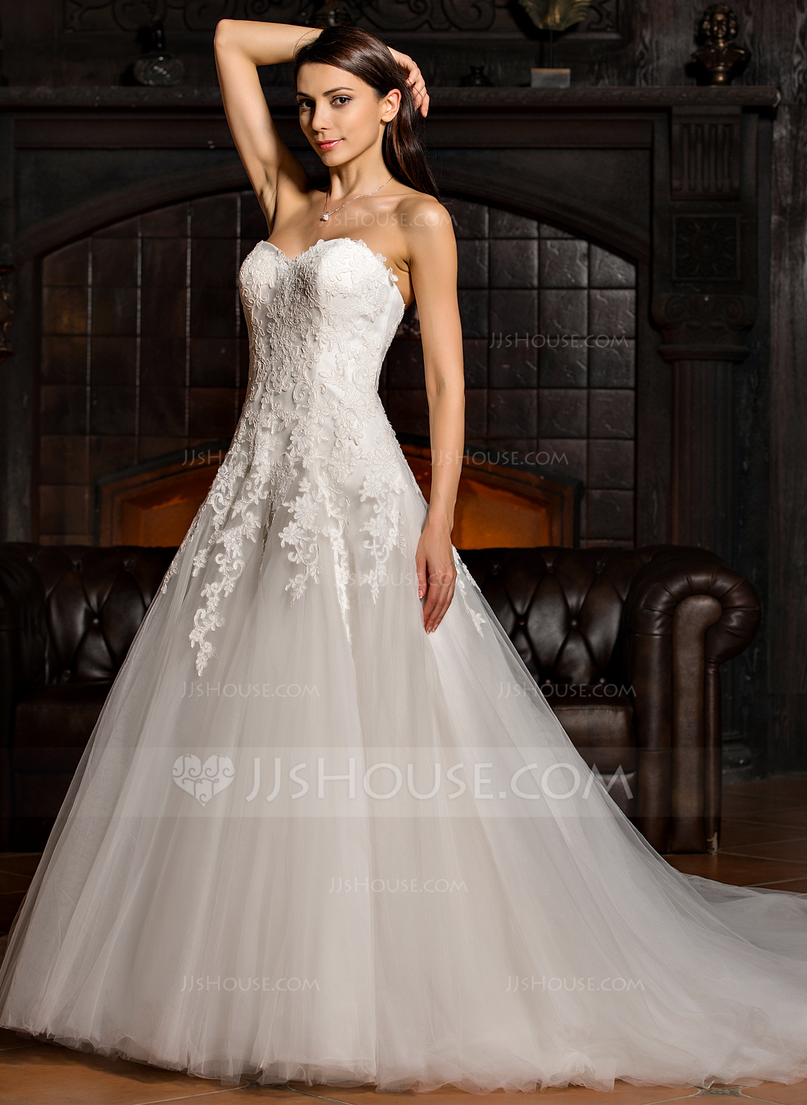 Ball Gown Sweetheart Court Train Tulle Lace Wedding Dress 002067219