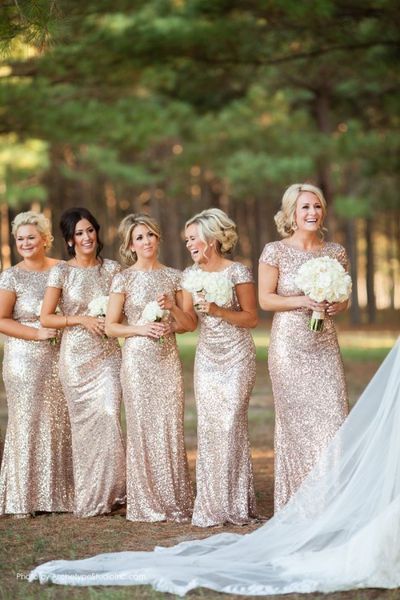 Gold Sequin Bridesmaid Dresscharming Bridesmaid Dressshort Sleeves