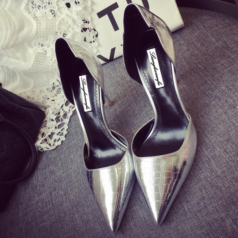 Fashion Shoes Sexy Shallow Mouth Fine With Pointed Silver High Heels