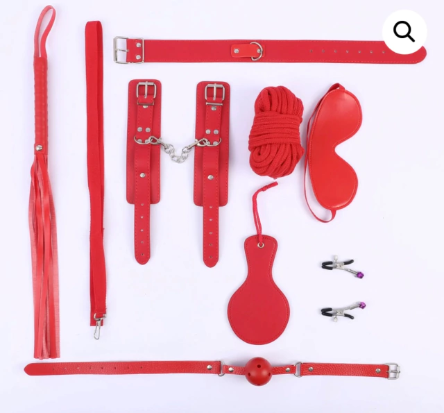 Kit Bdsm Bondage Vermelho Palmatóriamordaça 8 Peças