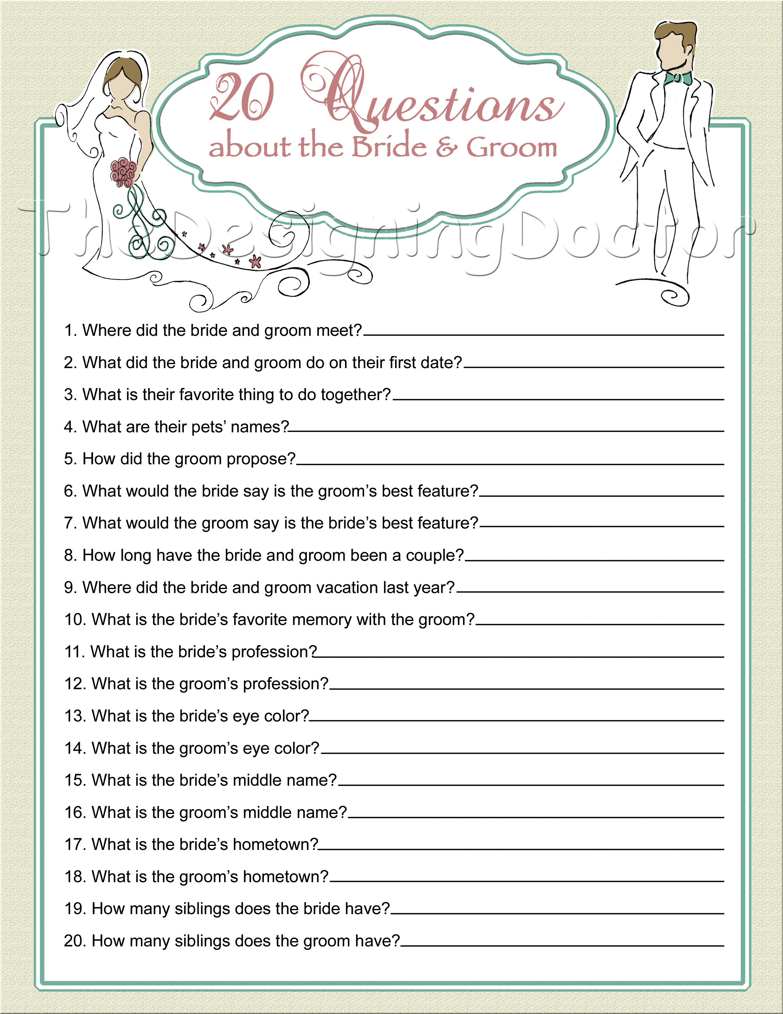 Who Knows Bride Best 20 Questions About The Bride And Groom Bridal