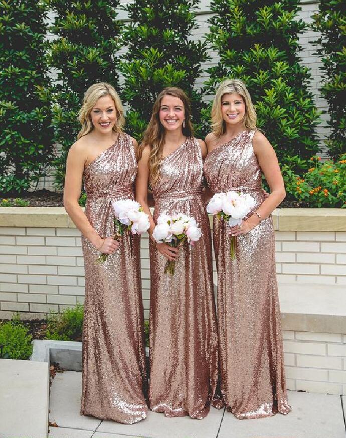 One Shoulder Sequin Bridesmaid Dresses Gold Bridesmaid Dresses Long