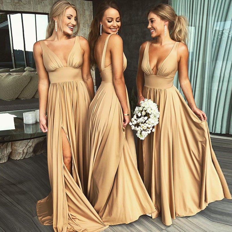 Gold Bridesmaid Dressesv Neck Bridesmaid Dresses Long Bridesmaid