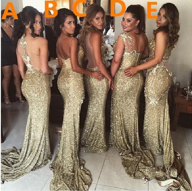 Gold Sequin Bridesmaid Dresses Mermaid Bridesmaid Dresses Long