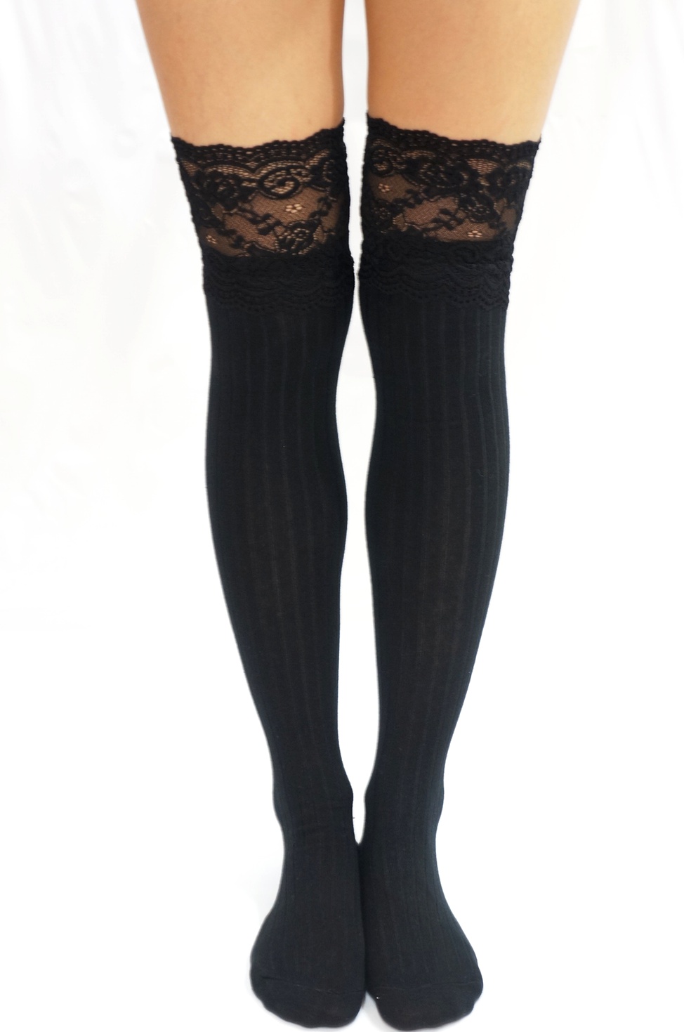 Thigh Lace Knit Knee High Socks Boot Socks Black · Sandysshop · Online