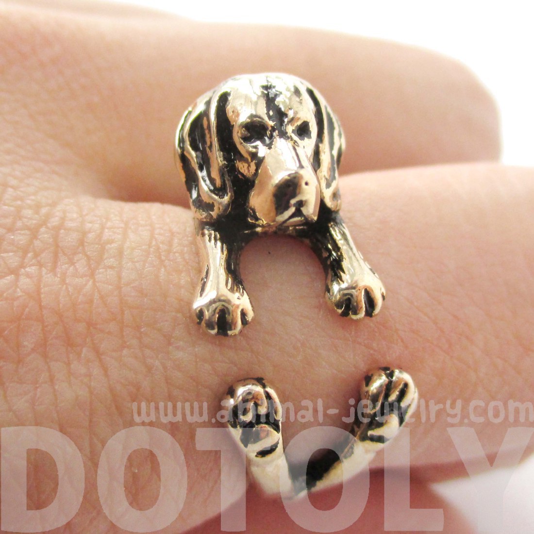 3d Beagle Puppy Animal Wrap Ring In Shiny Gold Sizes 4 To 85