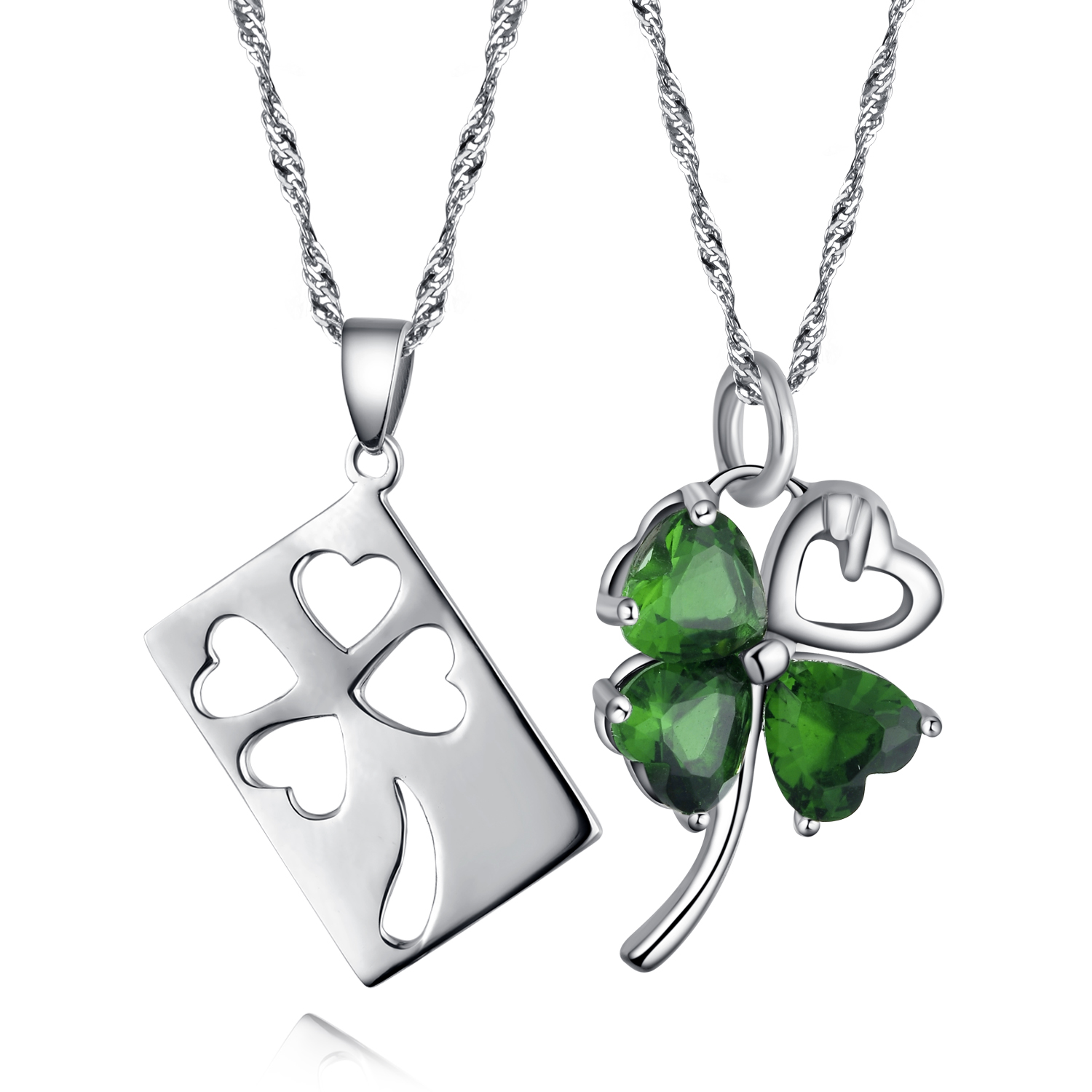 925 Sterling Couple Lovers Four Leaf Clover Pendants Necklaces And