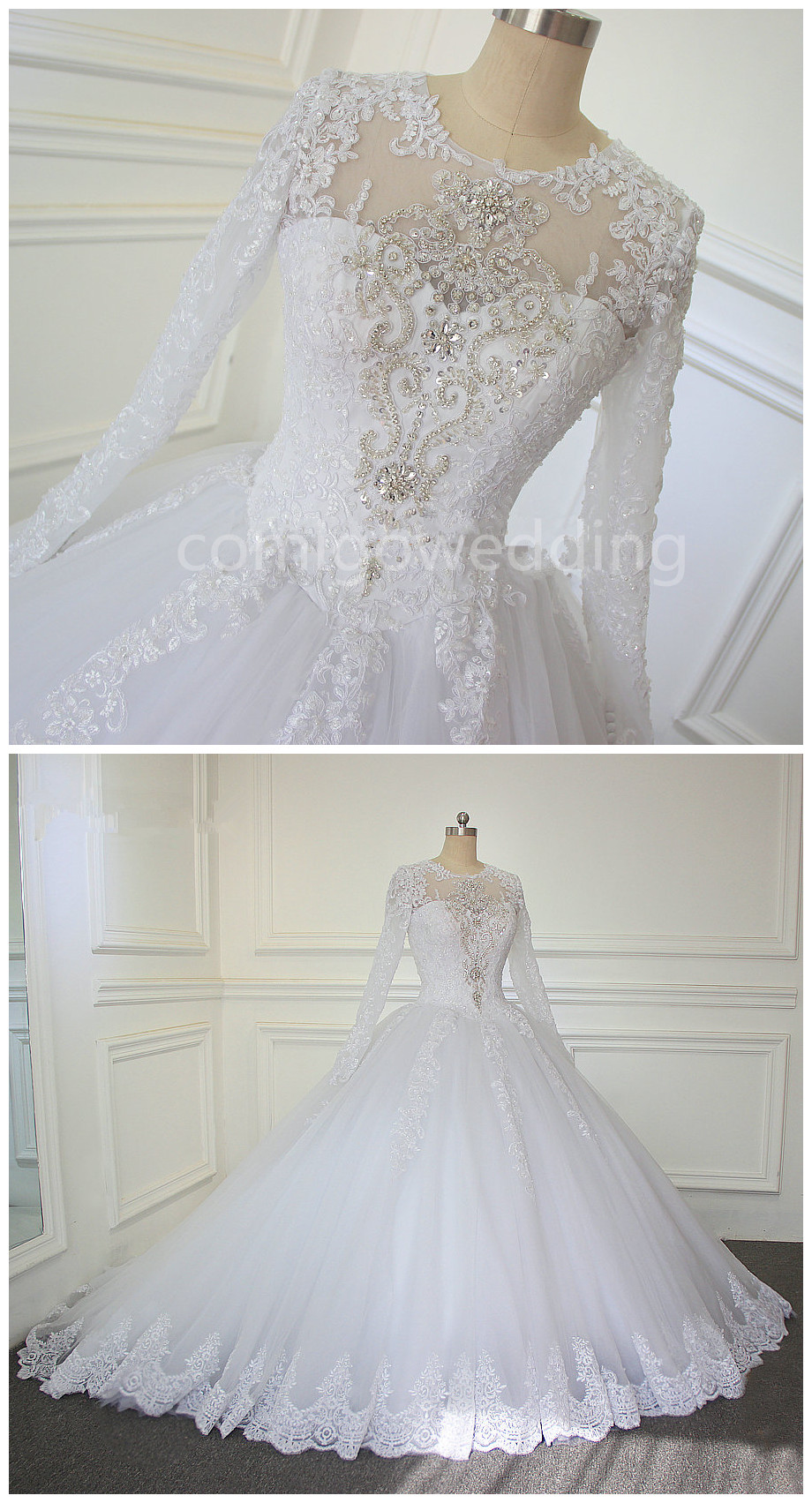 Luxury Cathedralroyal Train Ball Gown Wedding Dress Lace Beading