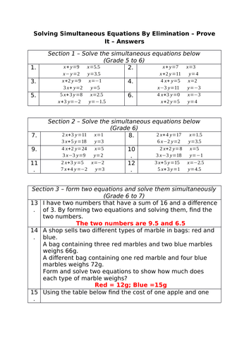 Simultaneous Equations Graded Worksheet By Alutwyche Teaching