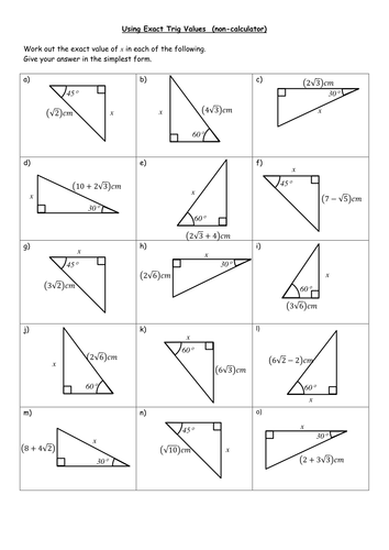 Using Exact Trig Values For 30 45 60 By Alisongilroy Teaching