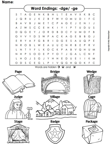 Word Endings Dge Ge Word Search By Sciencespot Teaching Resources