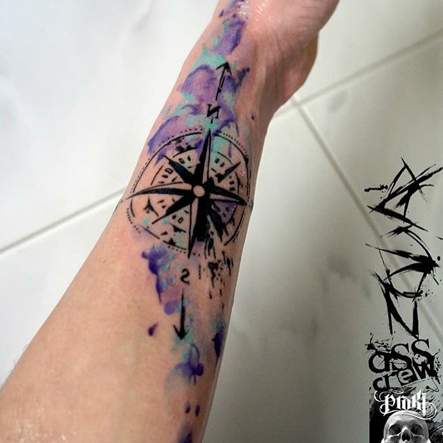 Watercolor Compass Nautical Arm Tattoo Dubuddhaorg