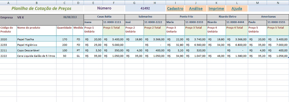 Planilha De Cotação De Preços Tudo Excel