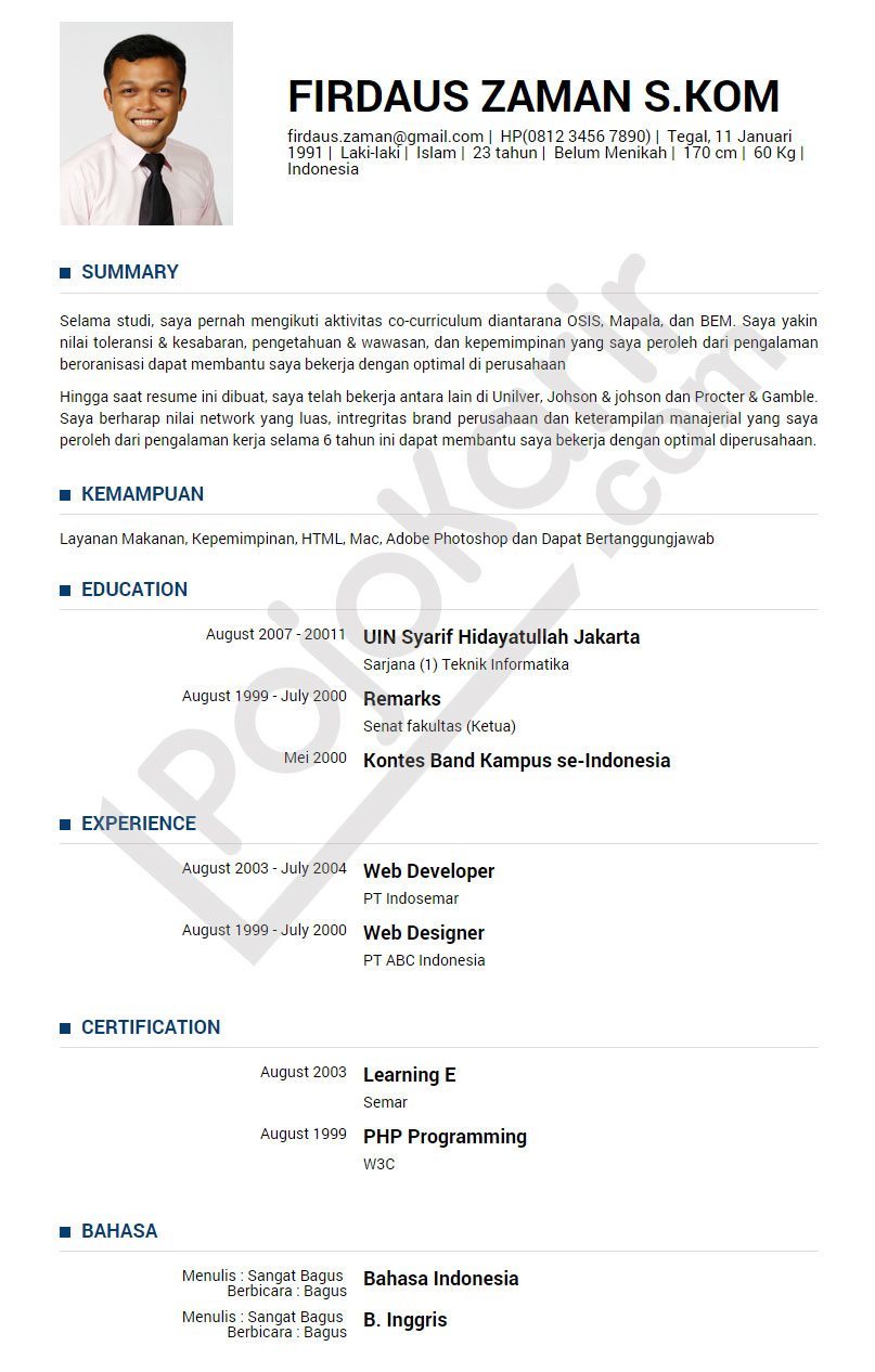 Contoh Tentang Saya Di Cv Aneka Macam Contoh