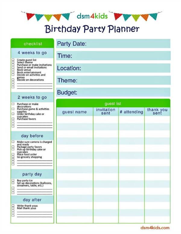 Free Birthday Party Planner Printable Editable Birthd