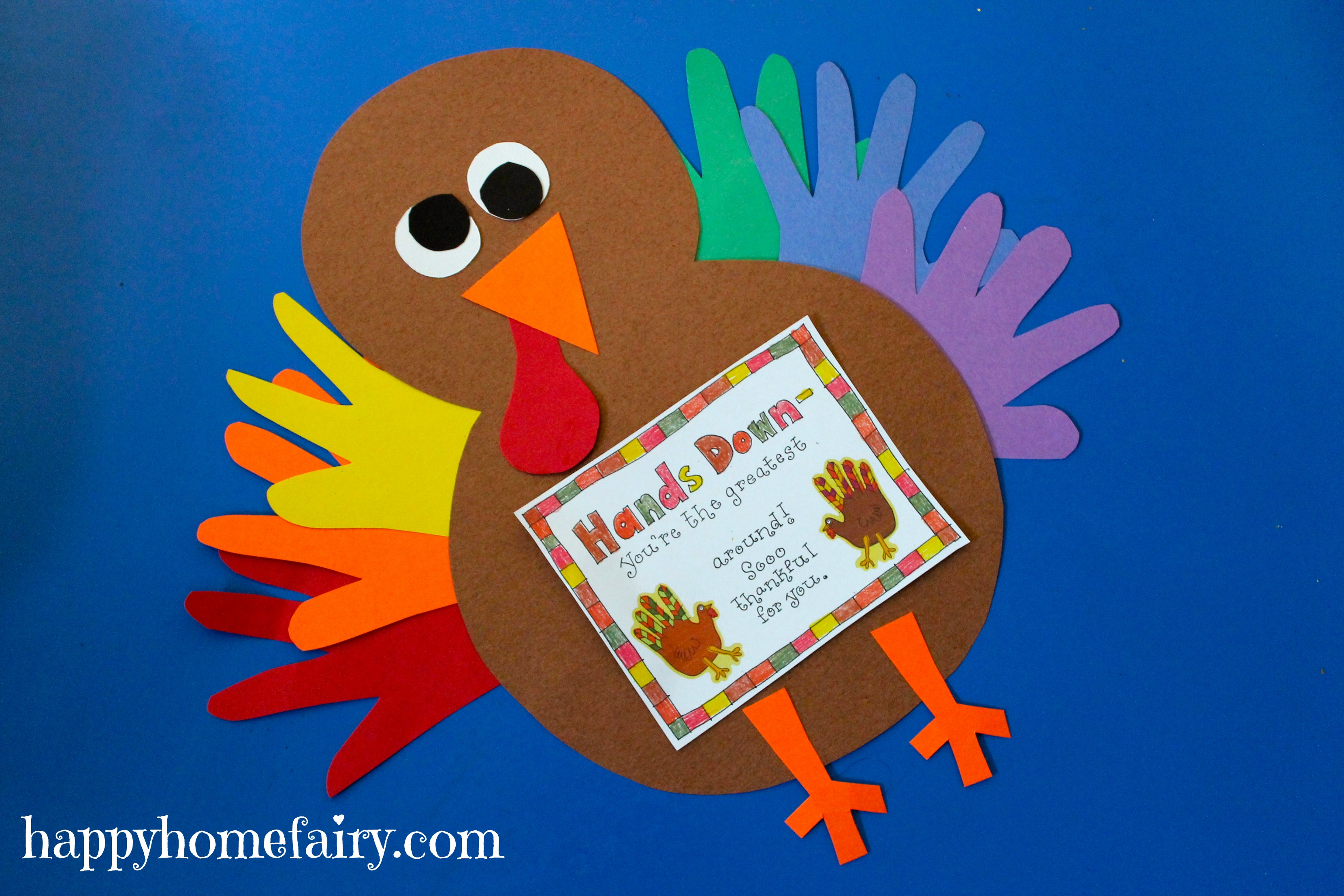 Thankful Handprint Turkey Craft Free Printable Happy Home Fairy