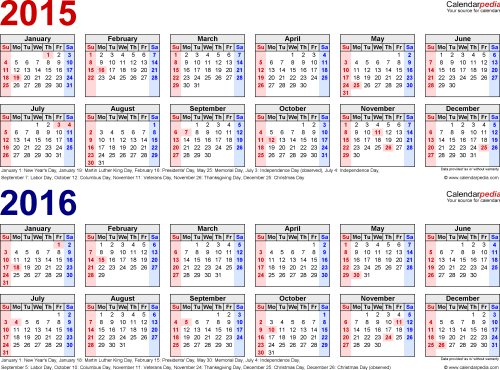 Academic Calendars 20152016 Free Printable Word Templ