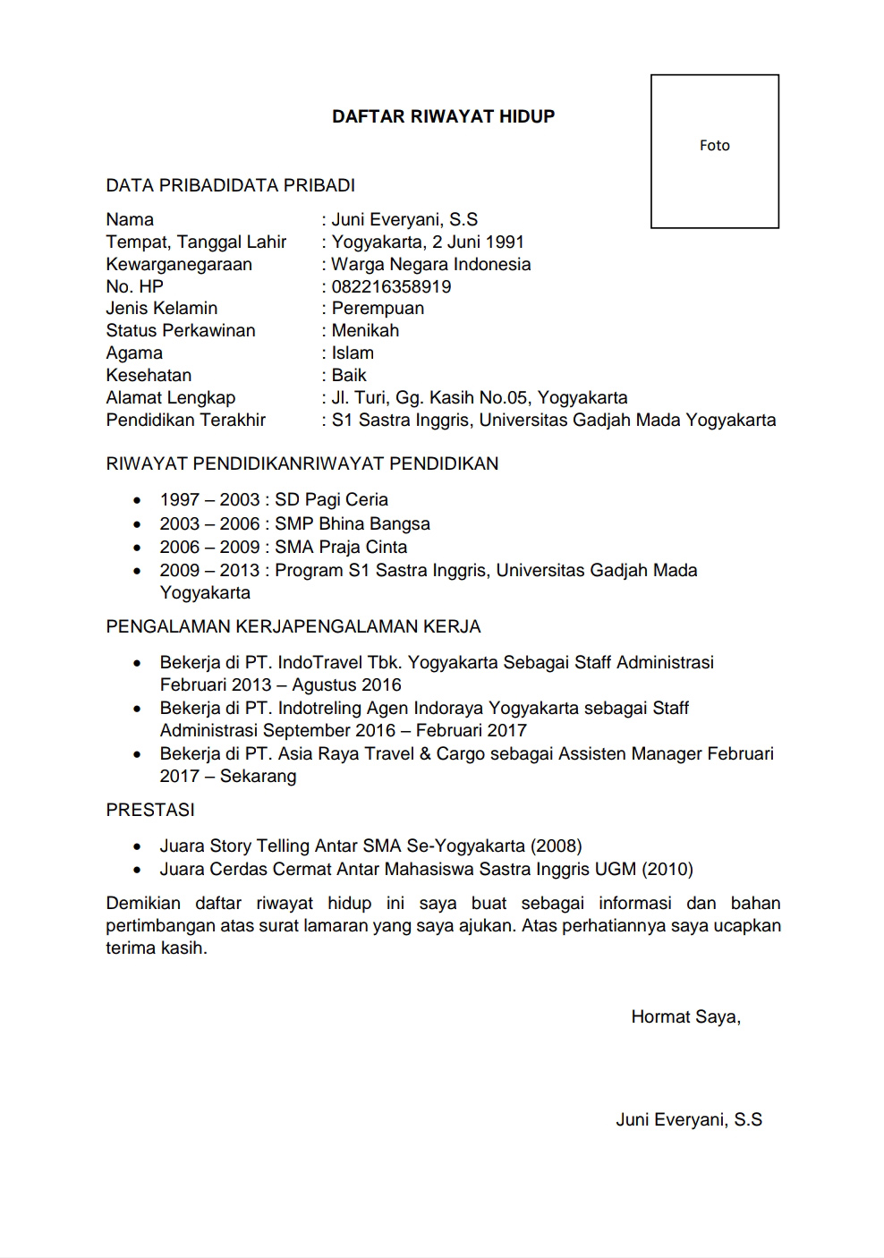 Cara Membuat Cv Untuk Melamar Kerja Admin Contoh Cv Curriculum Vitae