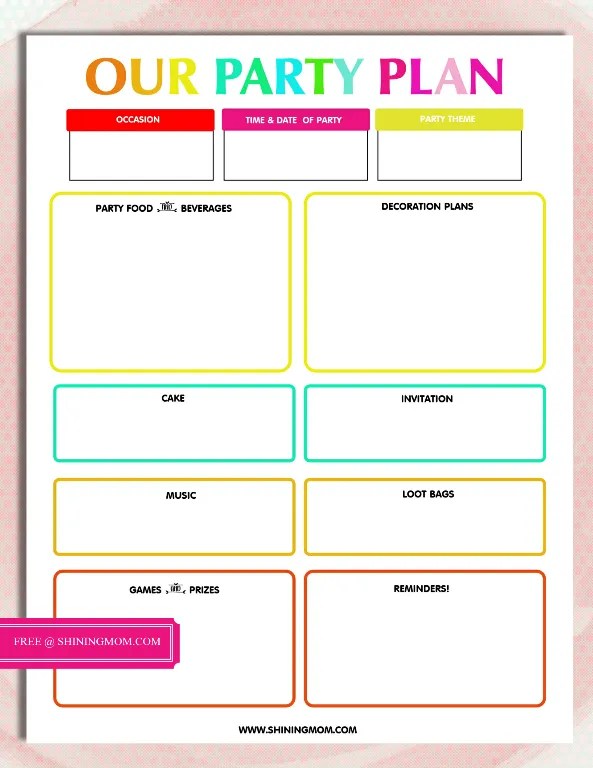 Free Printable Party Planning Template