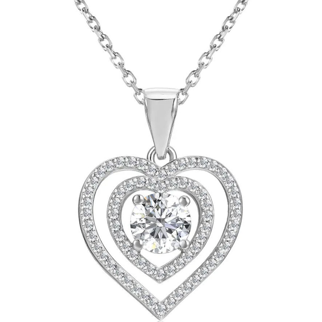 925 Sterling Silver Heart Necklace With Moissanite Stone Le Coeur