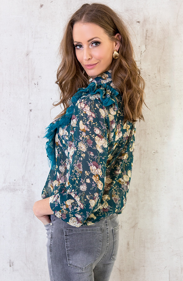 Bloemen Blouse Dames Blauw Fashionmusthavesnl